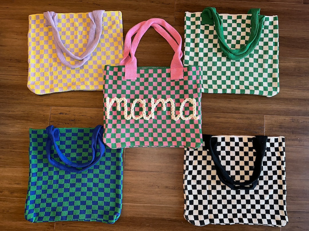 Custom Hand Embroidered Checkered Bag - Etsy