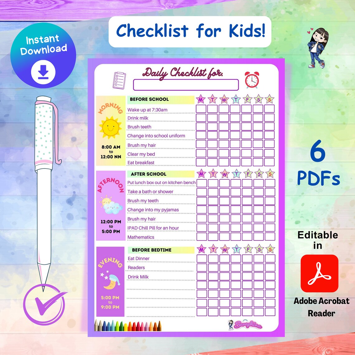 Daily Checklist for Kids | Daily Chores List for Ages 6-12 | A4 and US ...