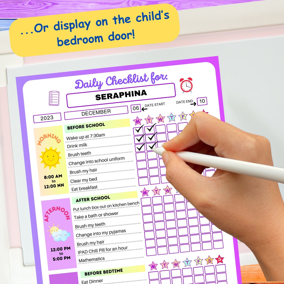 Daily Checklist | Daily Chores List for Ages 6-12 | A4 and US Letter ...
