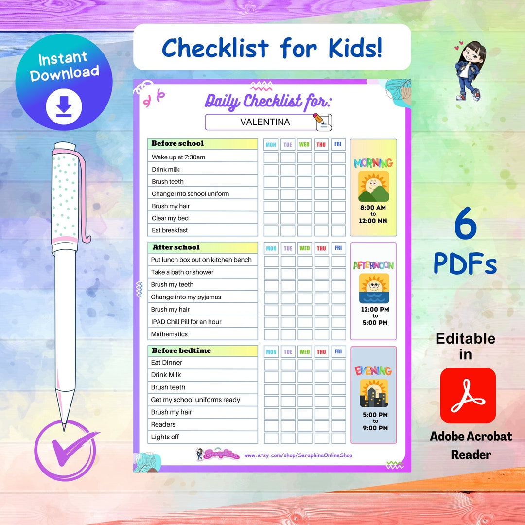 Daily Checklist | Daily Chores List for Ages 6-12 | A4 and US Letter ...