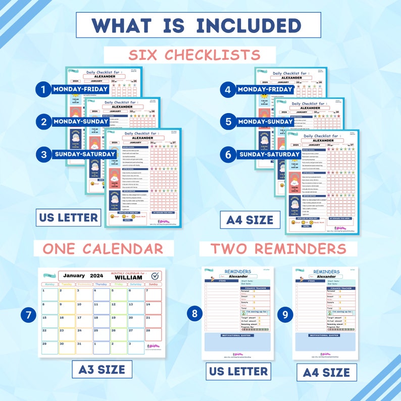 Kids Monthly Calendar, Checklists and Reminders Bundle | Qoutes and ...