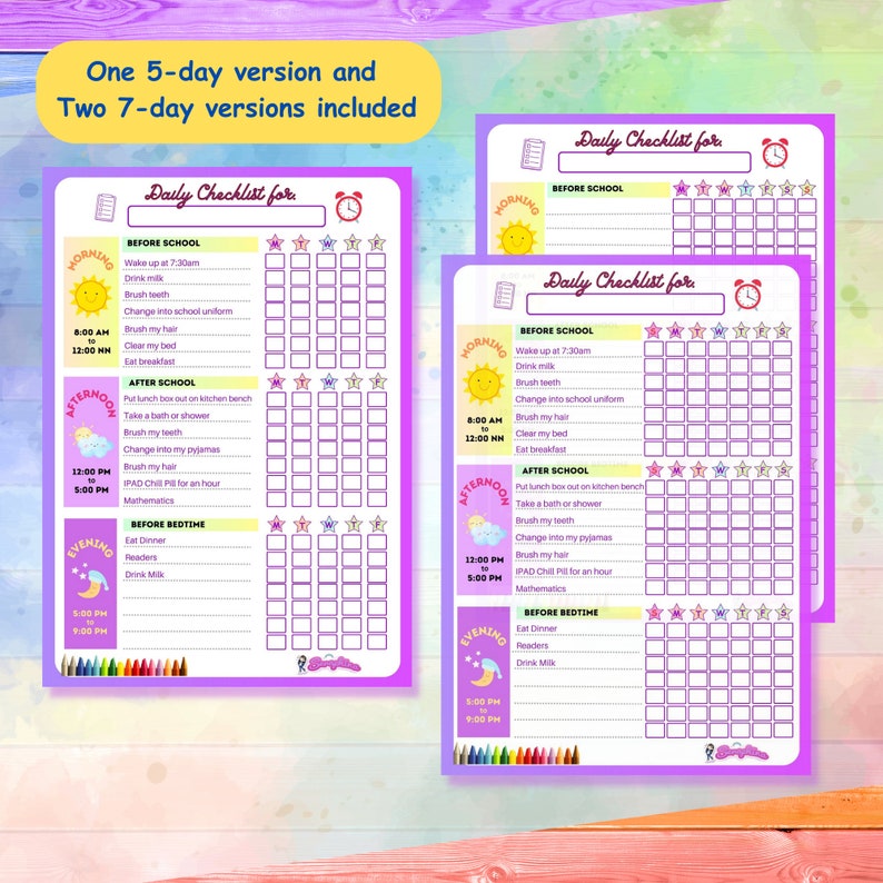 Daily Checklist for Kids Daily Chores List for Ages 6-12 A4 and US ...