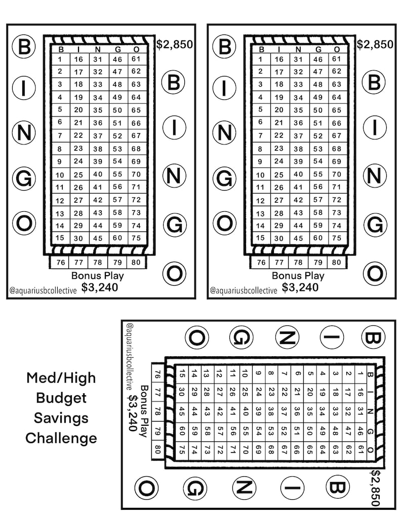 Bingo Bundle Savings Challenge, High Budget Savings Challenge ...