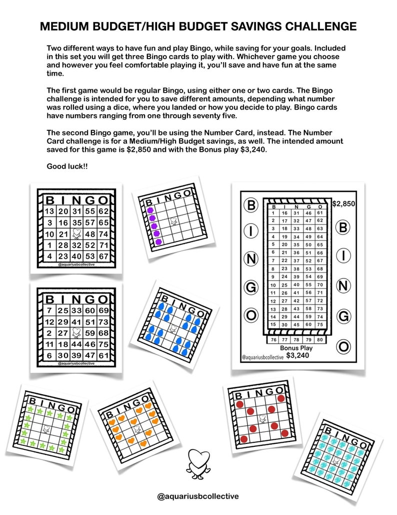 Bingo Bundle Savings Challenge, High Budget Savings Challenge ...