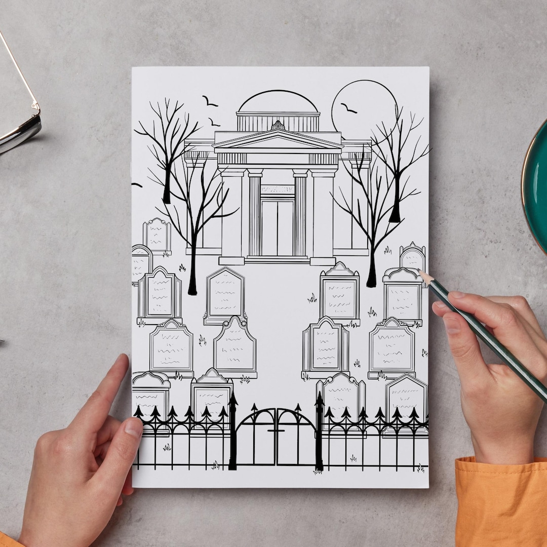 Halloween Graveyard Coloring Pages | Spooky Printable Sheets for Kids ...