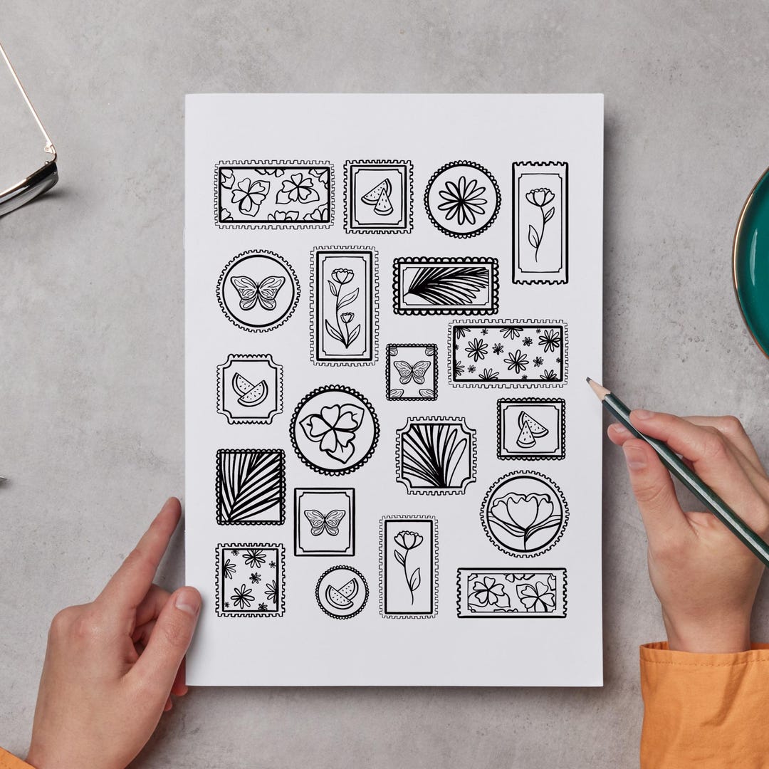 Summer Postage Stamp Coloring Page | Printable Retro Travel-inspired ...