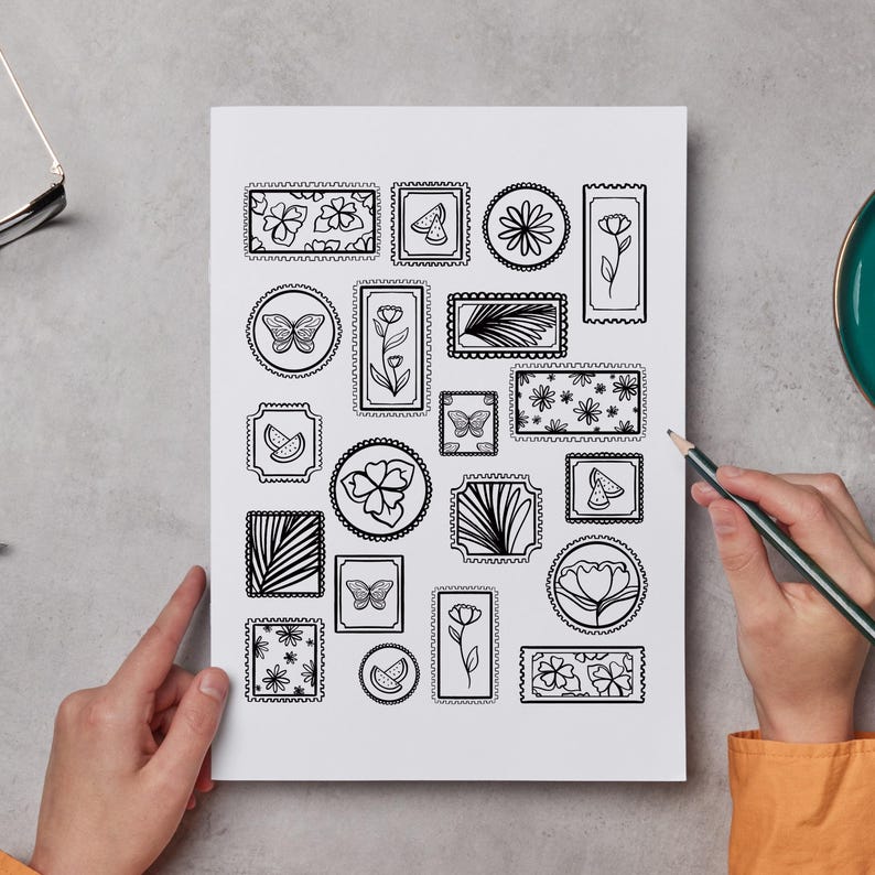 Summer Postage Stamp Coloring Page | Printable Retro Travel-inspired ...