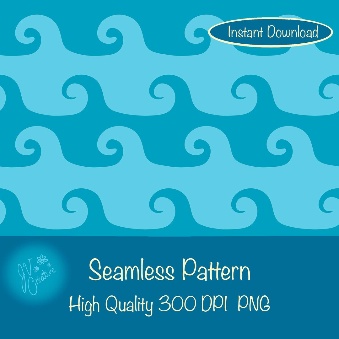 Summer Wave Seamless Pattern 300 DPI PNG Instant Download for Digital ...