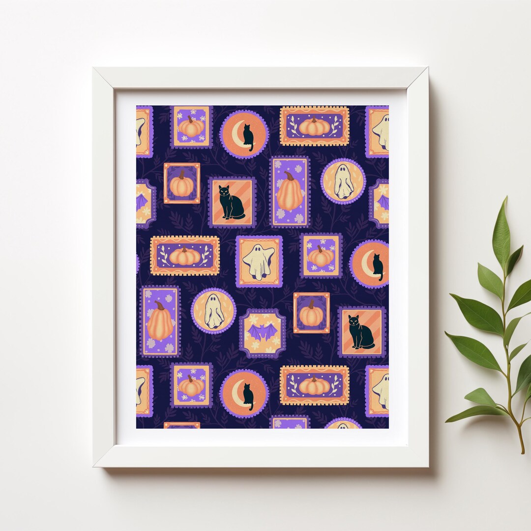 Vintage Halloween Postage Stamp Print: Retro Spooky Decor (8x10 Digital ...