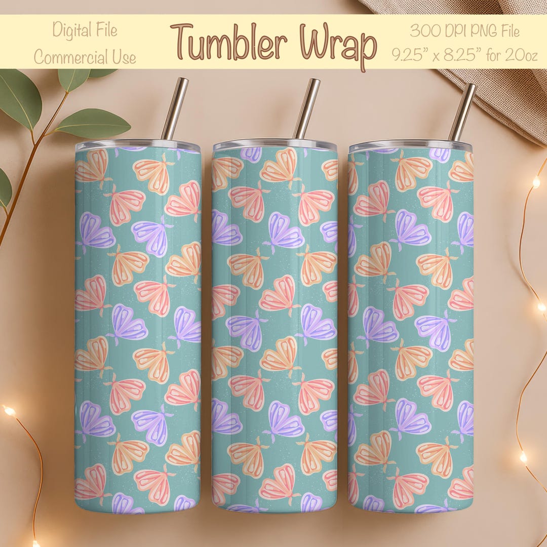 Whimsy Moth Tumbler Wrap | 20oz Skinny Tumbler PNG | Magical Insect ...