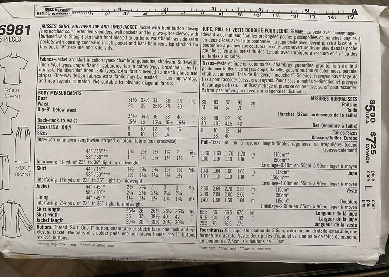 Simplicity Suit Sewing Pattern - Jacket, Top and Skirt Size 14 - Etsy