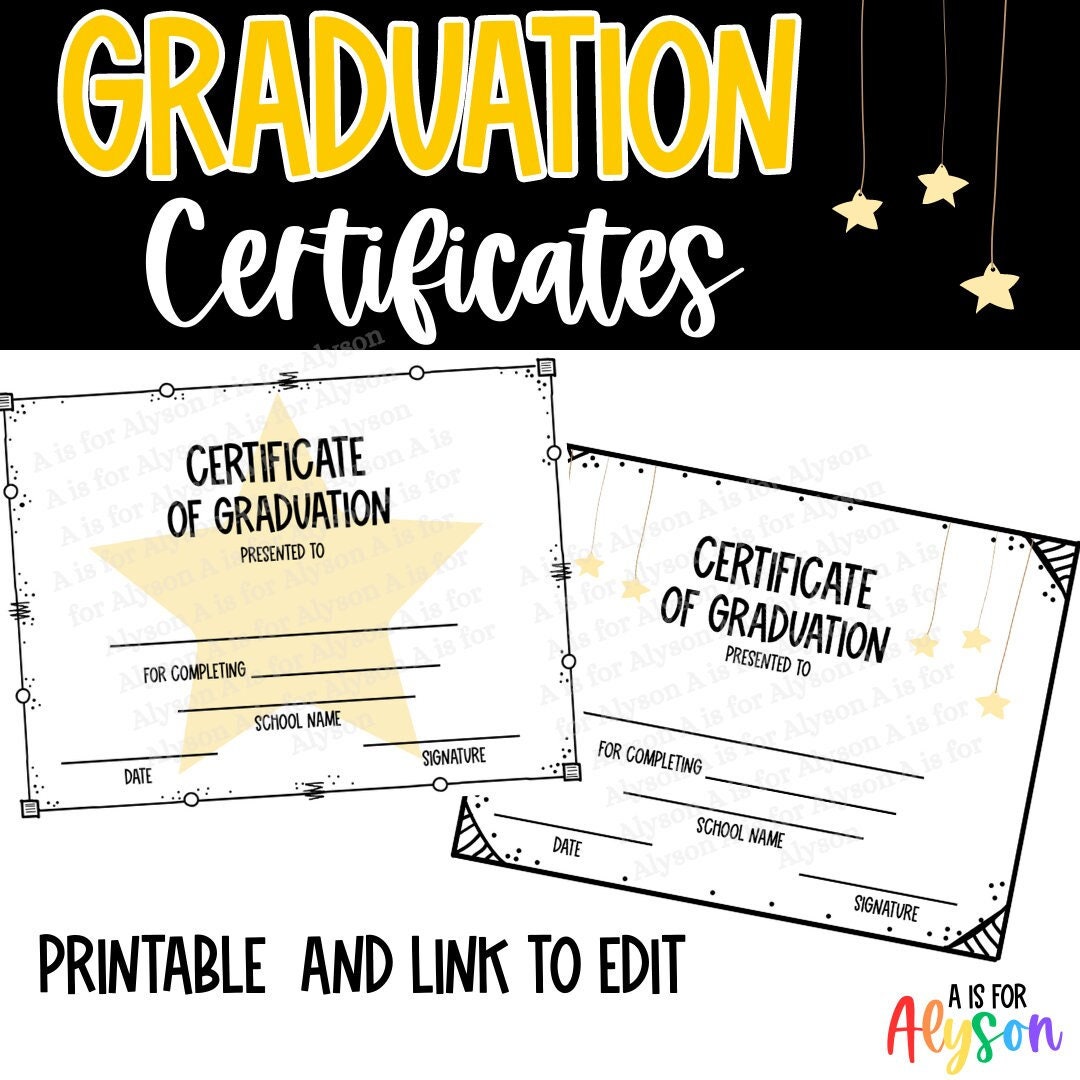 Graduation Certificate for Pre-k, Kinder, 1st, 2nd, Printable and ...