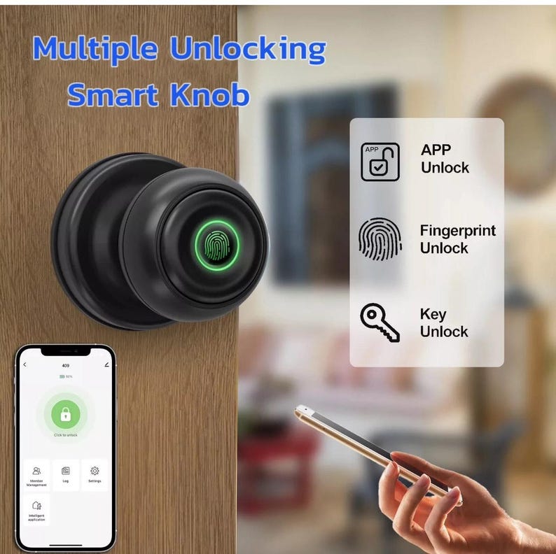 Smart Door Knob Fingerprint Door Lock Biometric Door Lock With Key ...