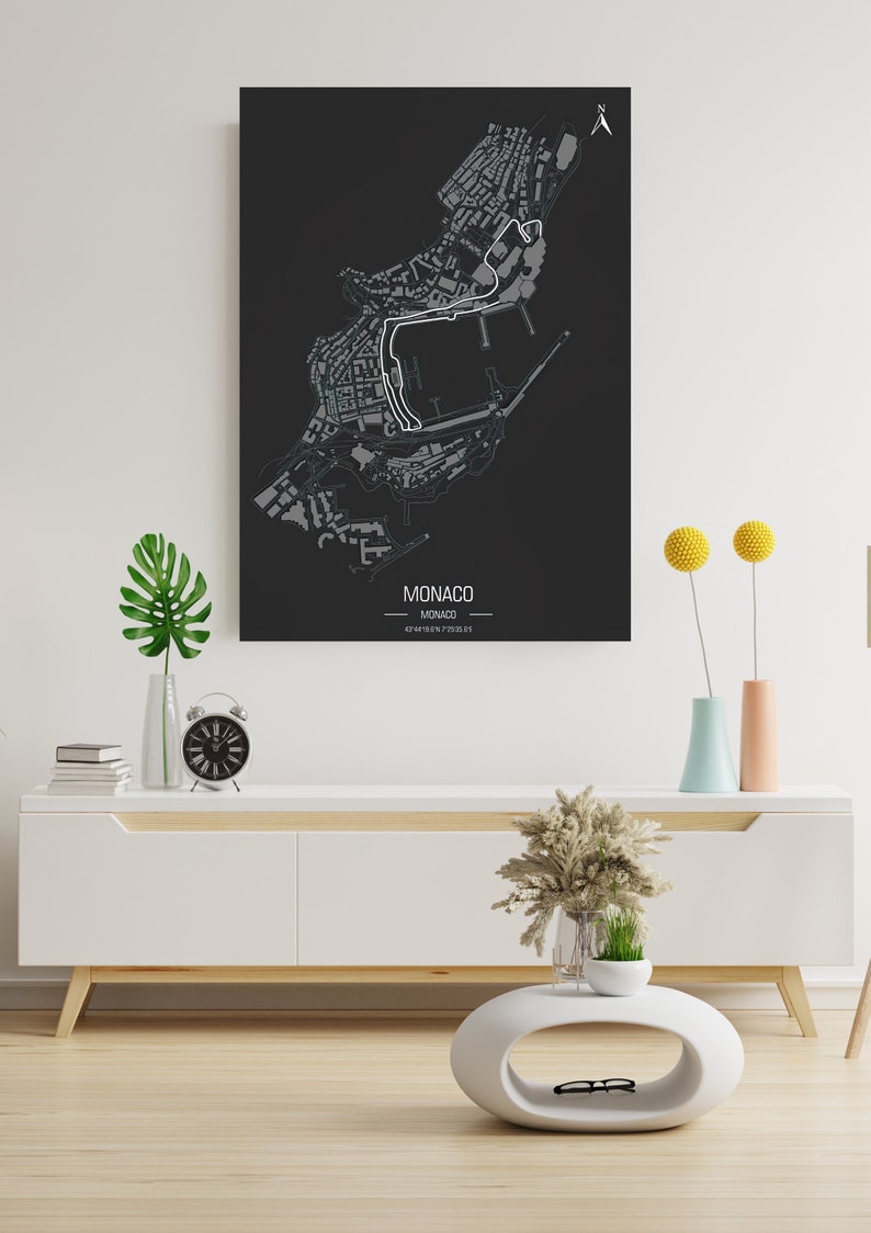 Track Map Monaco Monte Carlo Wall Poster Canvas Poster - Din A1,A2,A3 ...