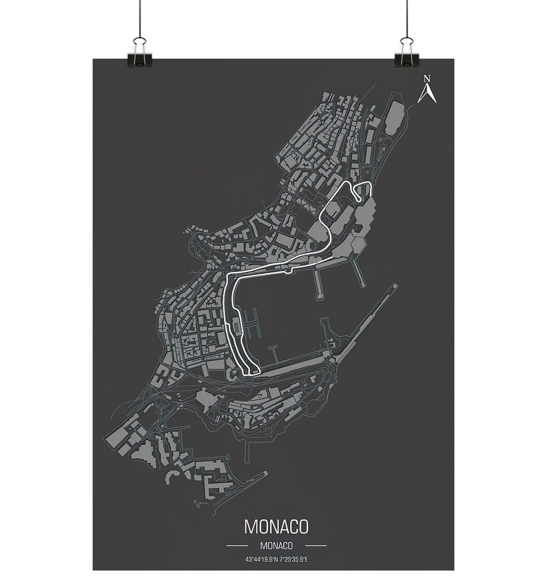 Track Map Monaco Monte Carlo Wall Poster Canvas Poster - Din A1,A2,A3 ...
