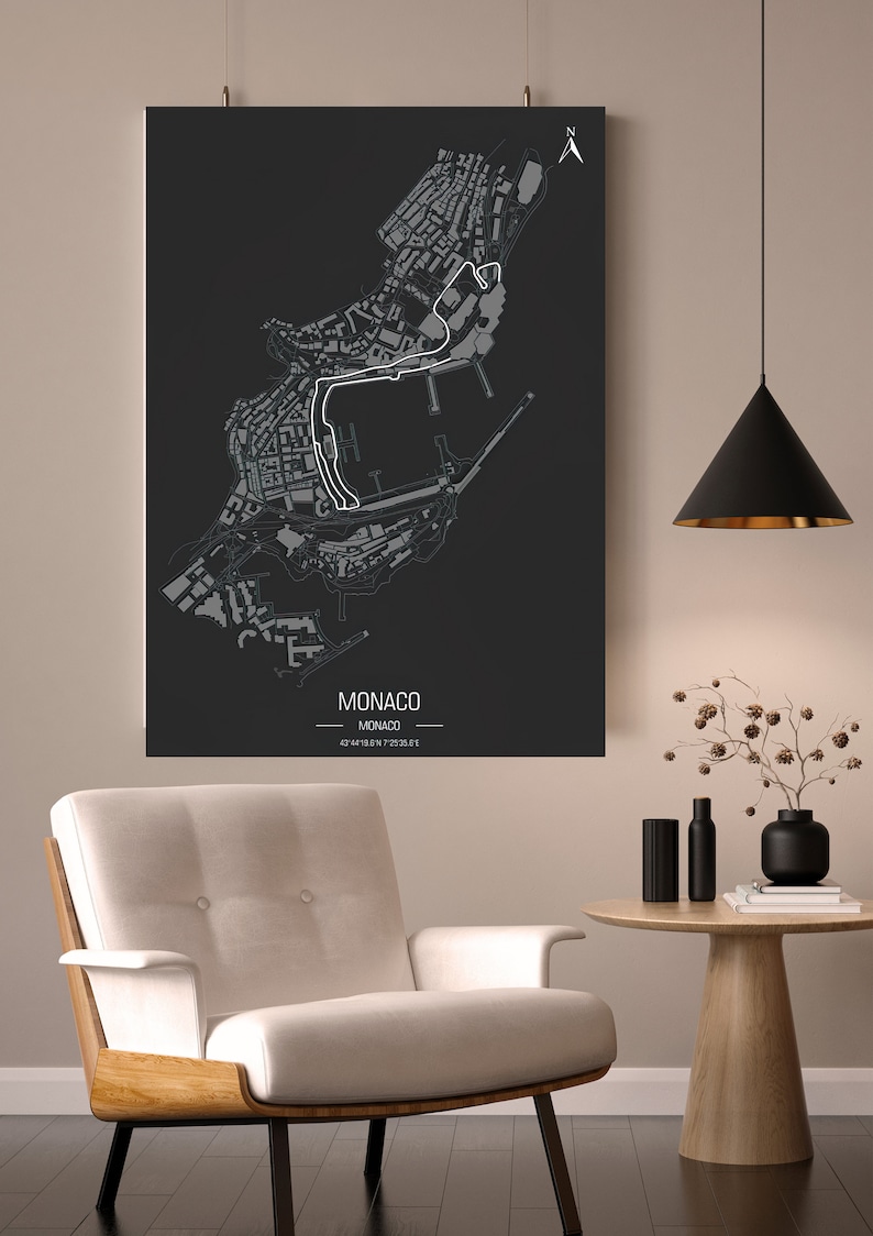 Track Map Monaco Monte Carlo Wall Poster Canvas Poster - Din A1,A2,A3 ...