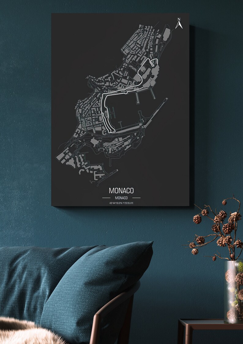 Track Map Monaco Monte Carlo Wall Poster Canvas Poster - Din A1,A2,A3 ...