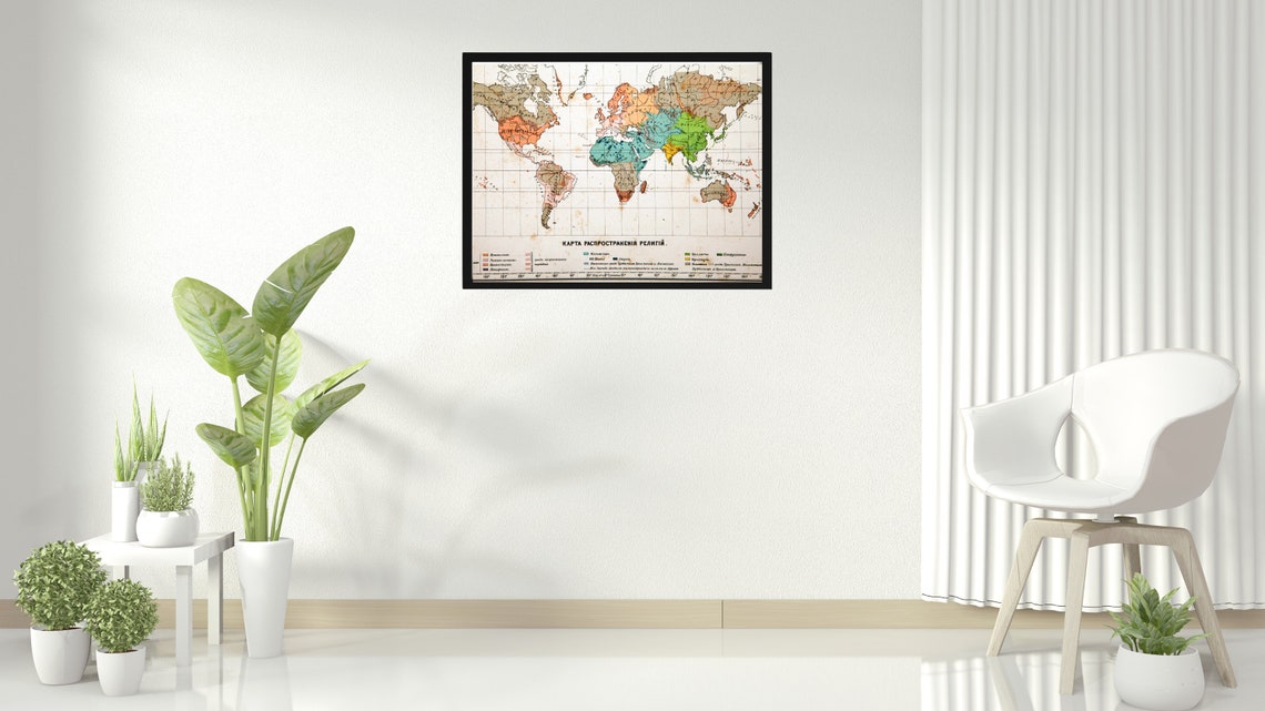 White Plain Wall Zoom Background, World Map Painting Virtual Background ...