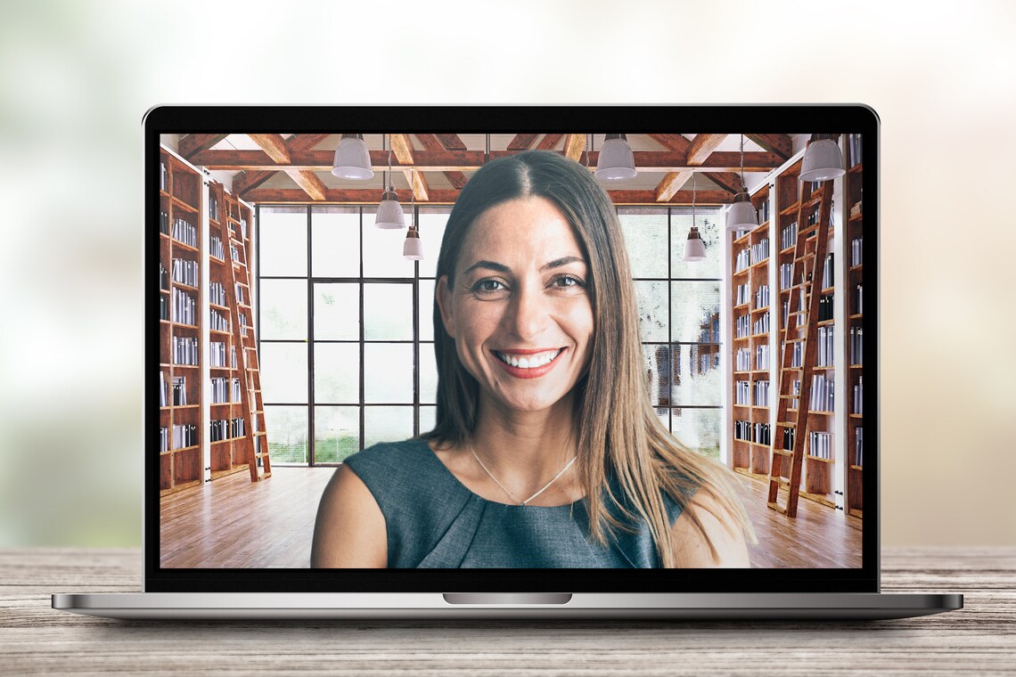 Library Zoom Background, Bookcase Digital Download Backdrop, Bright ...