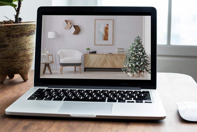 Realistic Home Office Digital Background Christmas, Zoom Meeting ...