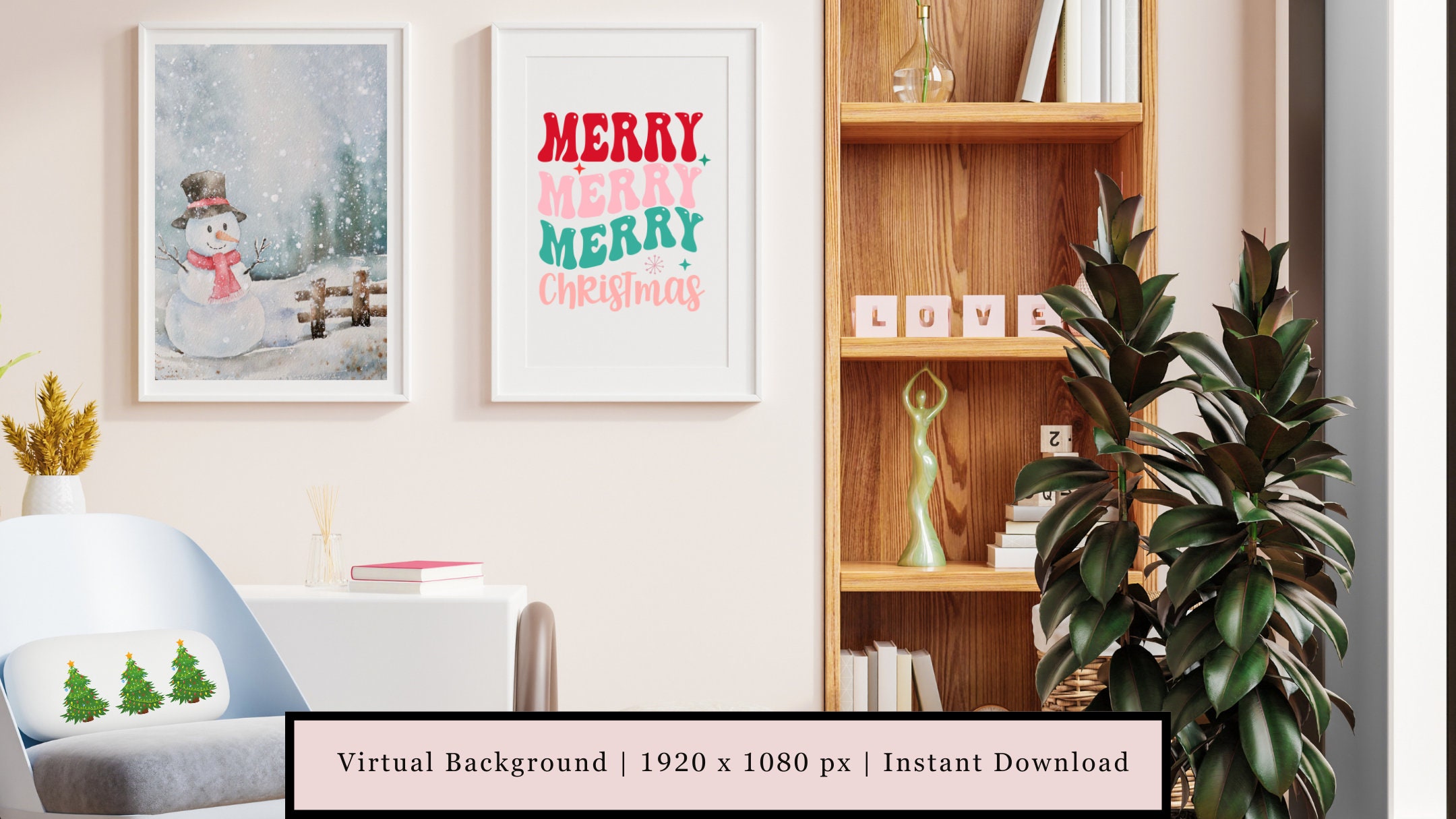 Home Office Christmas Bookcase Zoom Background, Holiday Virtual ...