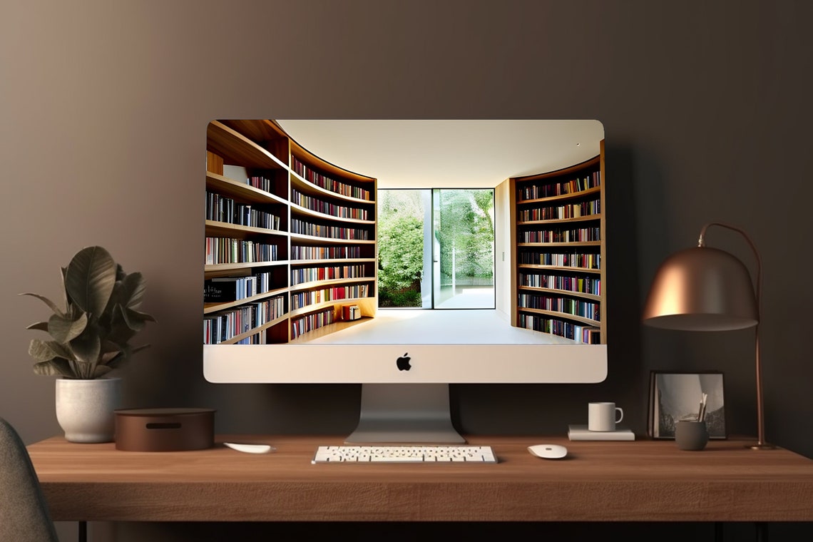 Library Digital Zoom Background Window, Bookshelf Zoom Backgrounds Home ...