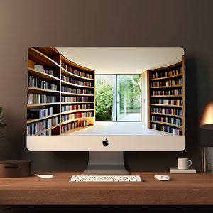 Library Digital Zoom Background Window, Bookshelf Zoom Backgrounds Home ...