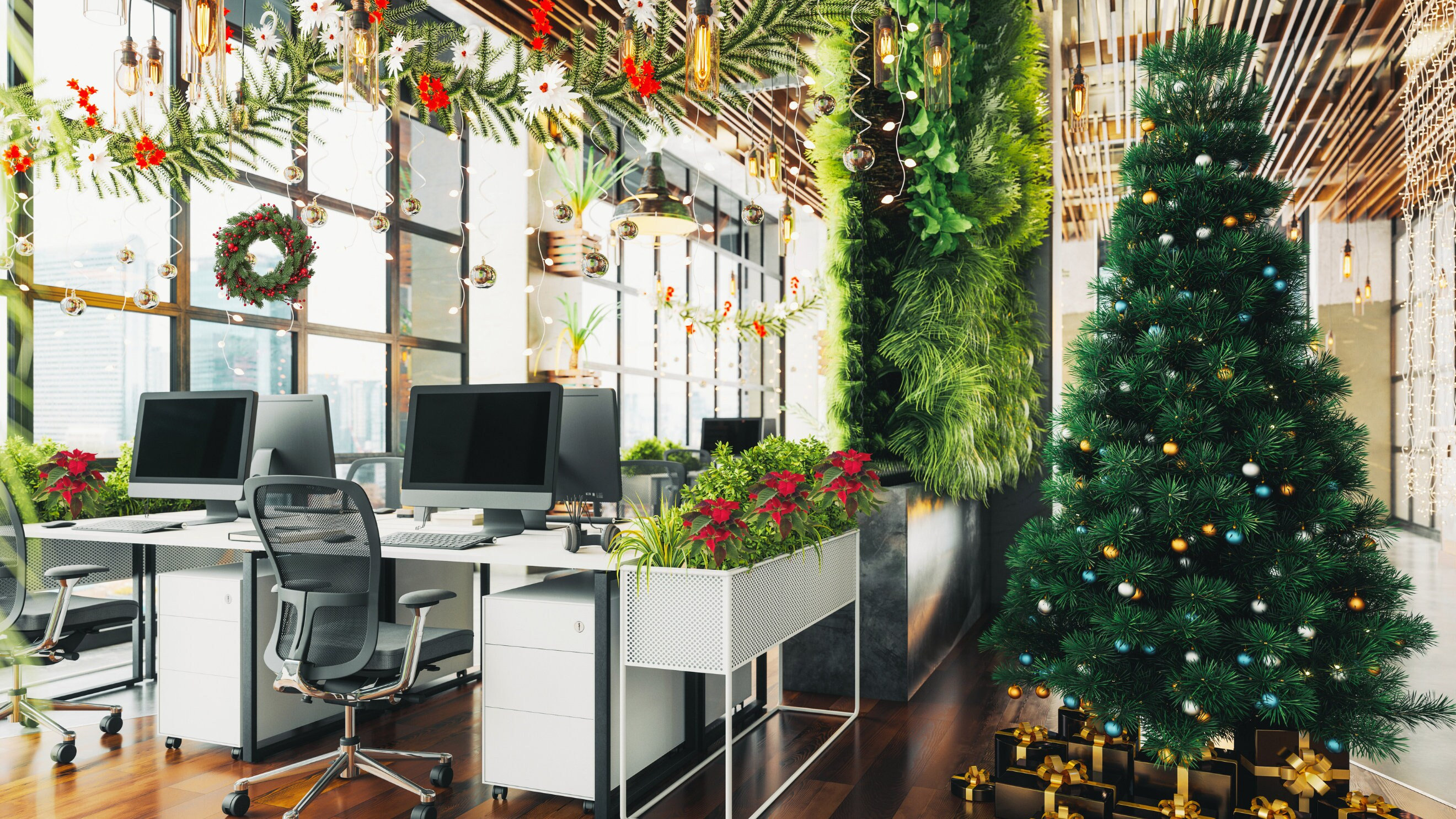 Christmas Tree Office Zoom Background, Happy Holidays Virtual ...