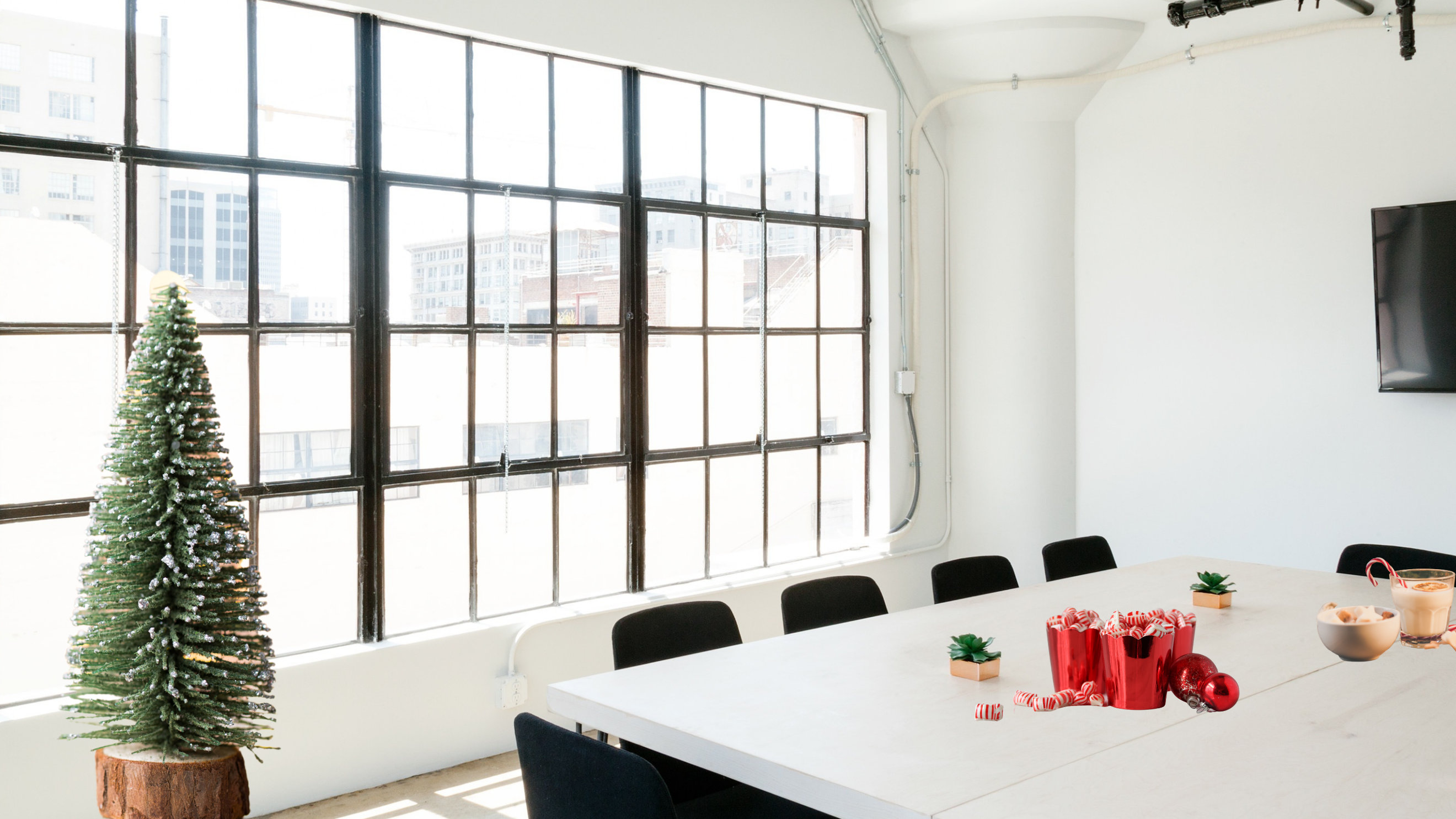 Christmas Zoom Office Background With Windows, Professional Home Office ...