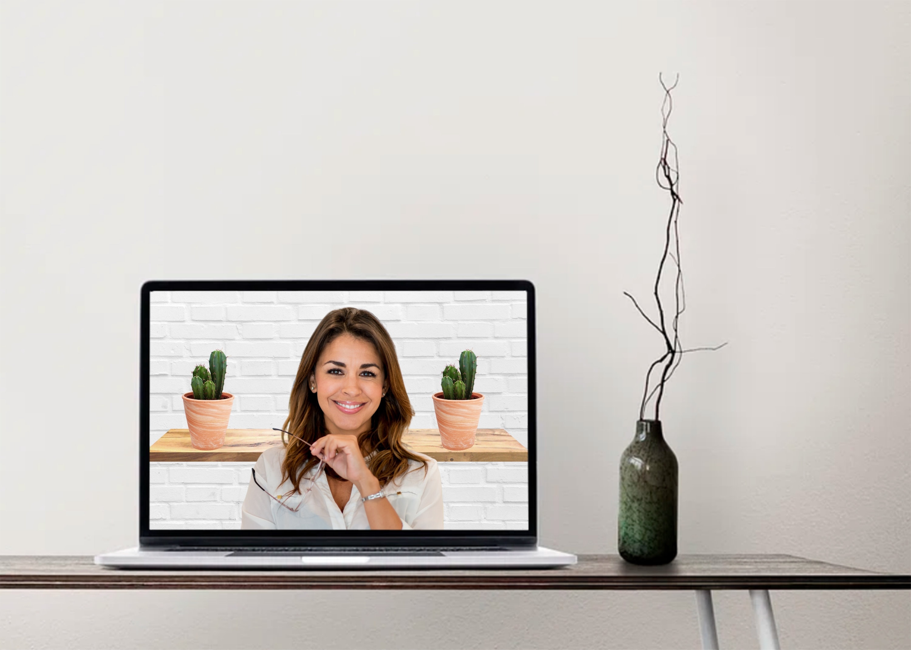 Minimalist Zoom Background, Home Office Zoom Backdrop, Shelf and Plant ...