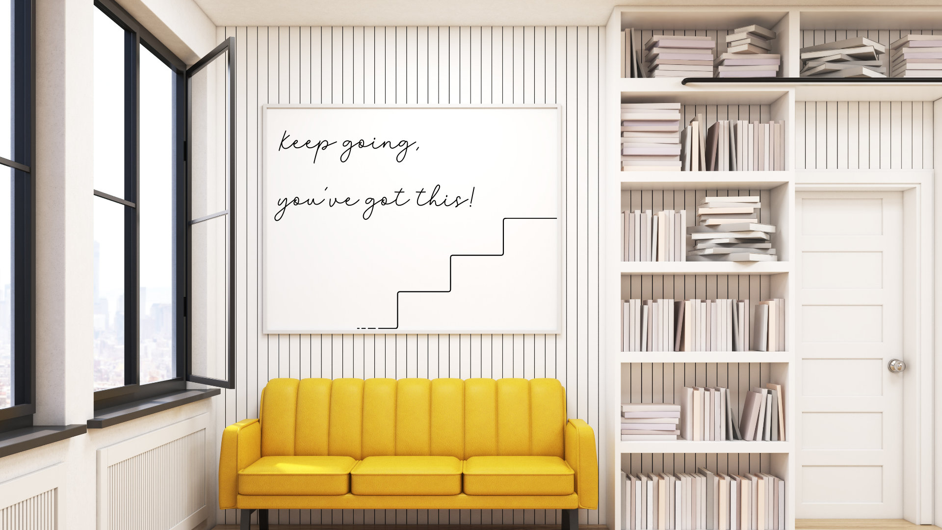 Motivating Home Office Zoom Background, Positive Quote Shelf Backdrop ...