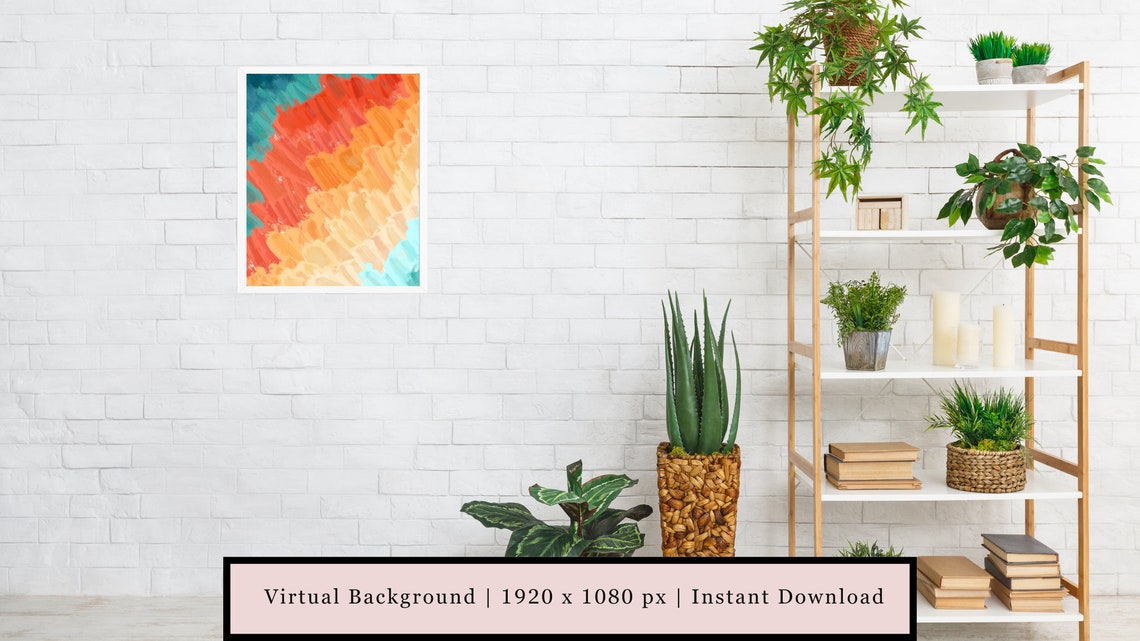 Home Office Plain Wall Plants Backdrop Bookshelf Zoom - Etsy