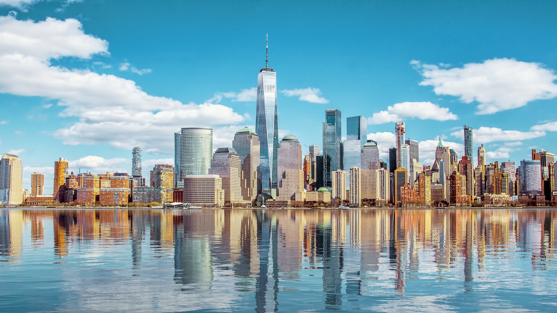 City Skyline Digital Zoom Background, Clean Bright Home Office Backdrop ...