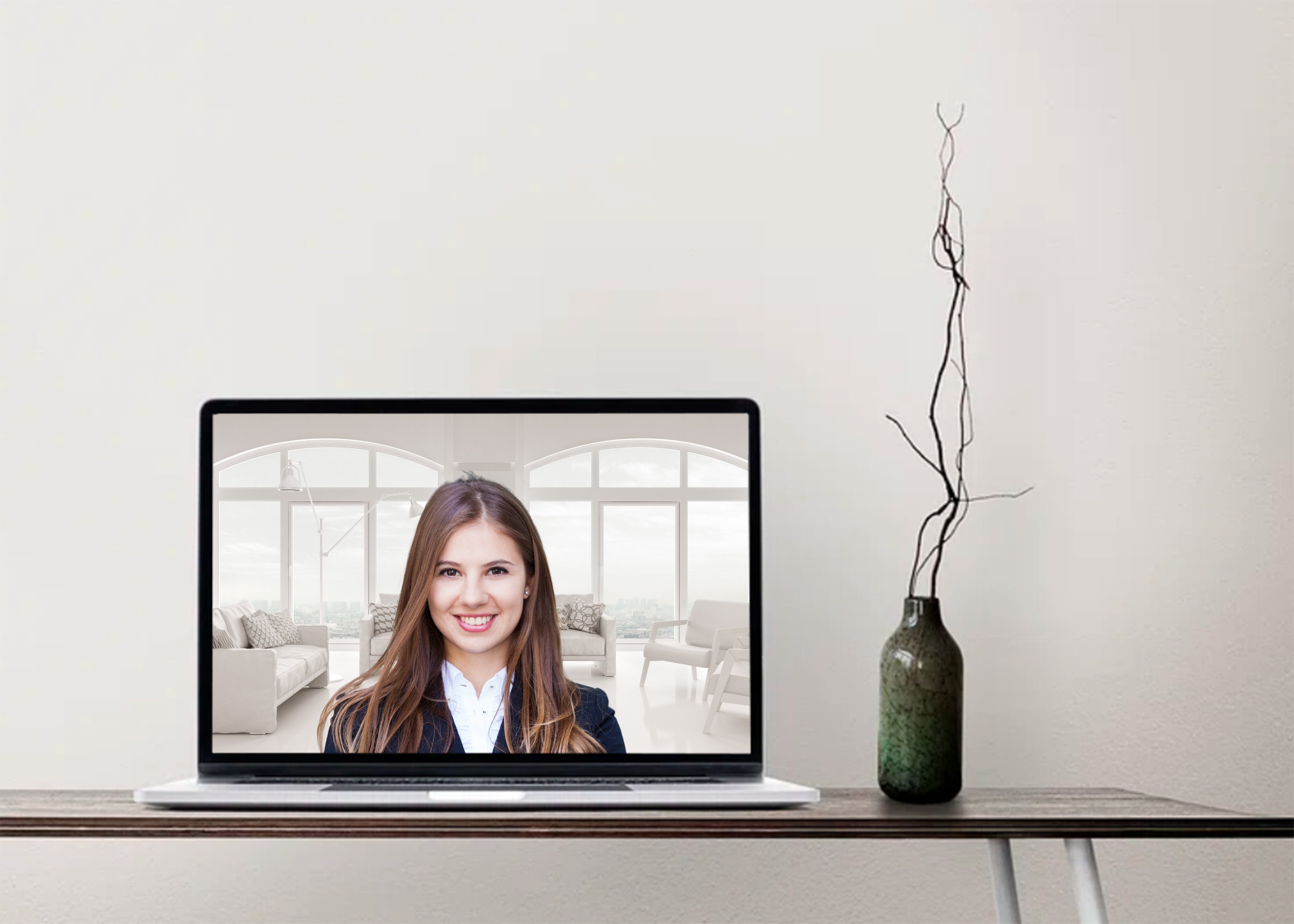 Bright White Virtual Background With Windows, Home Office Zoom ...