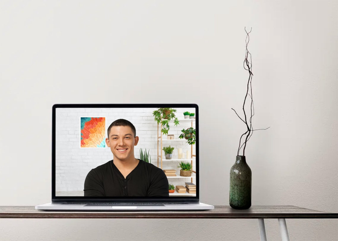 Home Office Plain Wall Plants Backdrop Bookshelf Zoom - Etsy