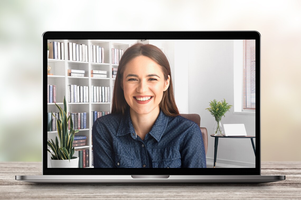 Realistic Home Office Virtual Background, Bookshelf Zoom Backgrounds ...