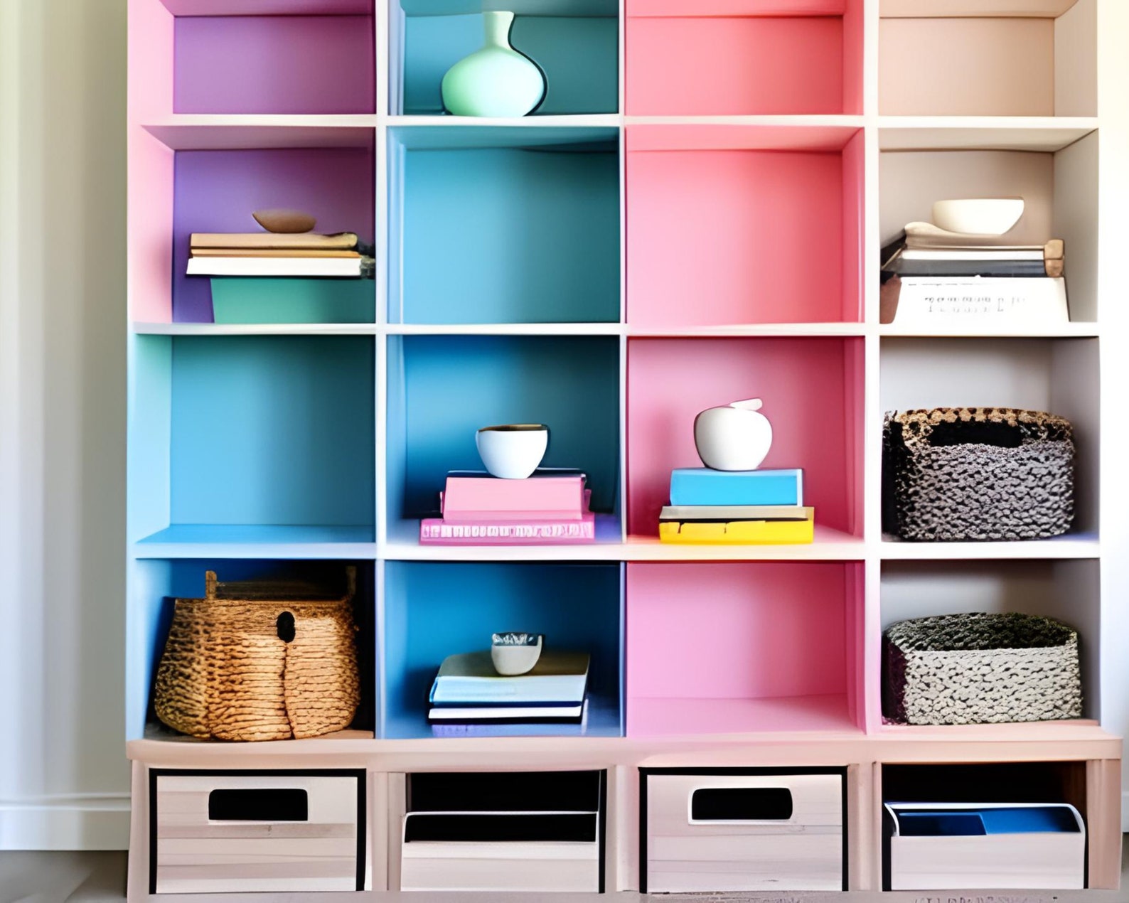 Pastel Zoom Background Bookshelf, Work From Home Colorful Background ...
