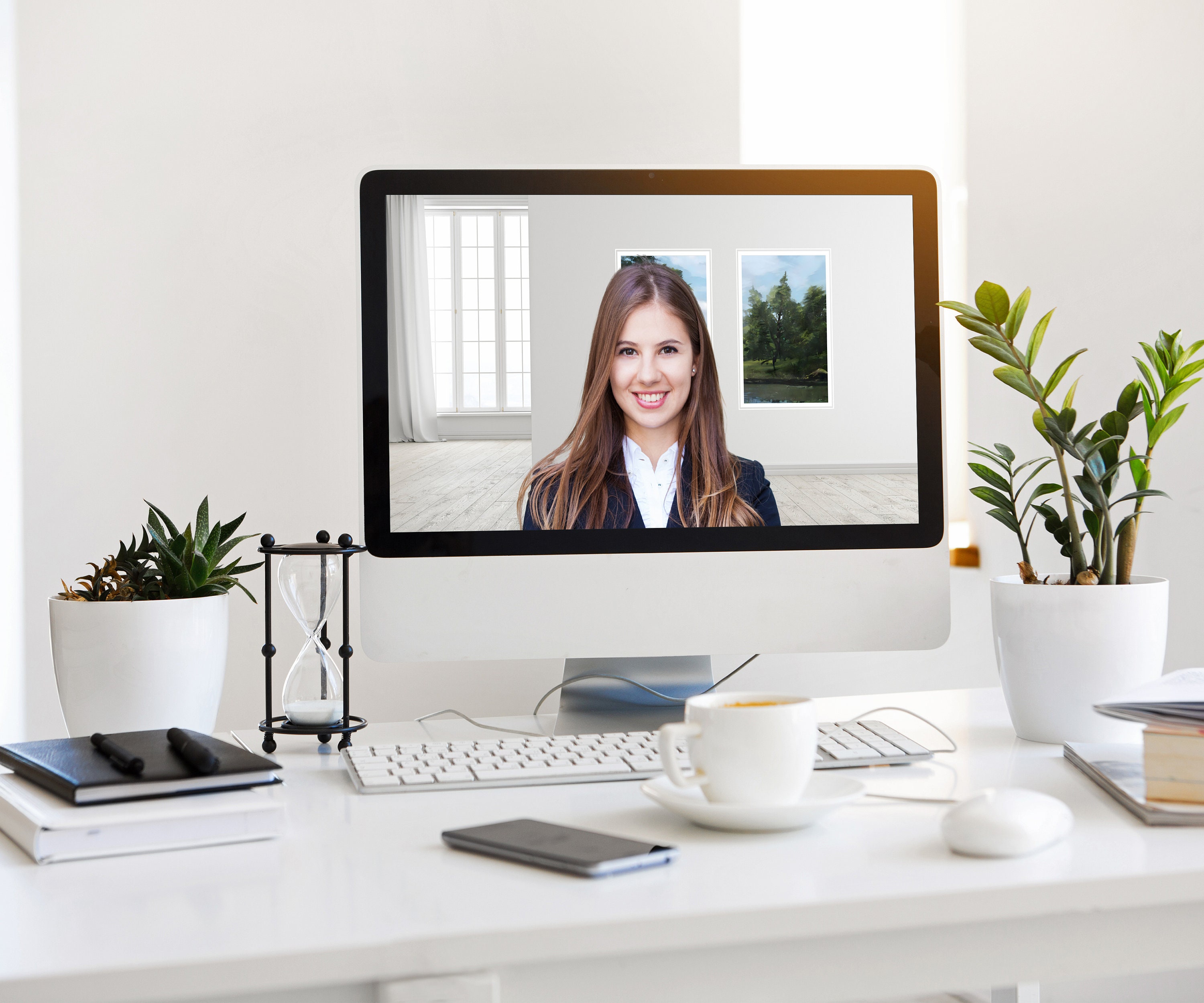 Realistic Virtual Background With Paintings, Home Office Zoom ...