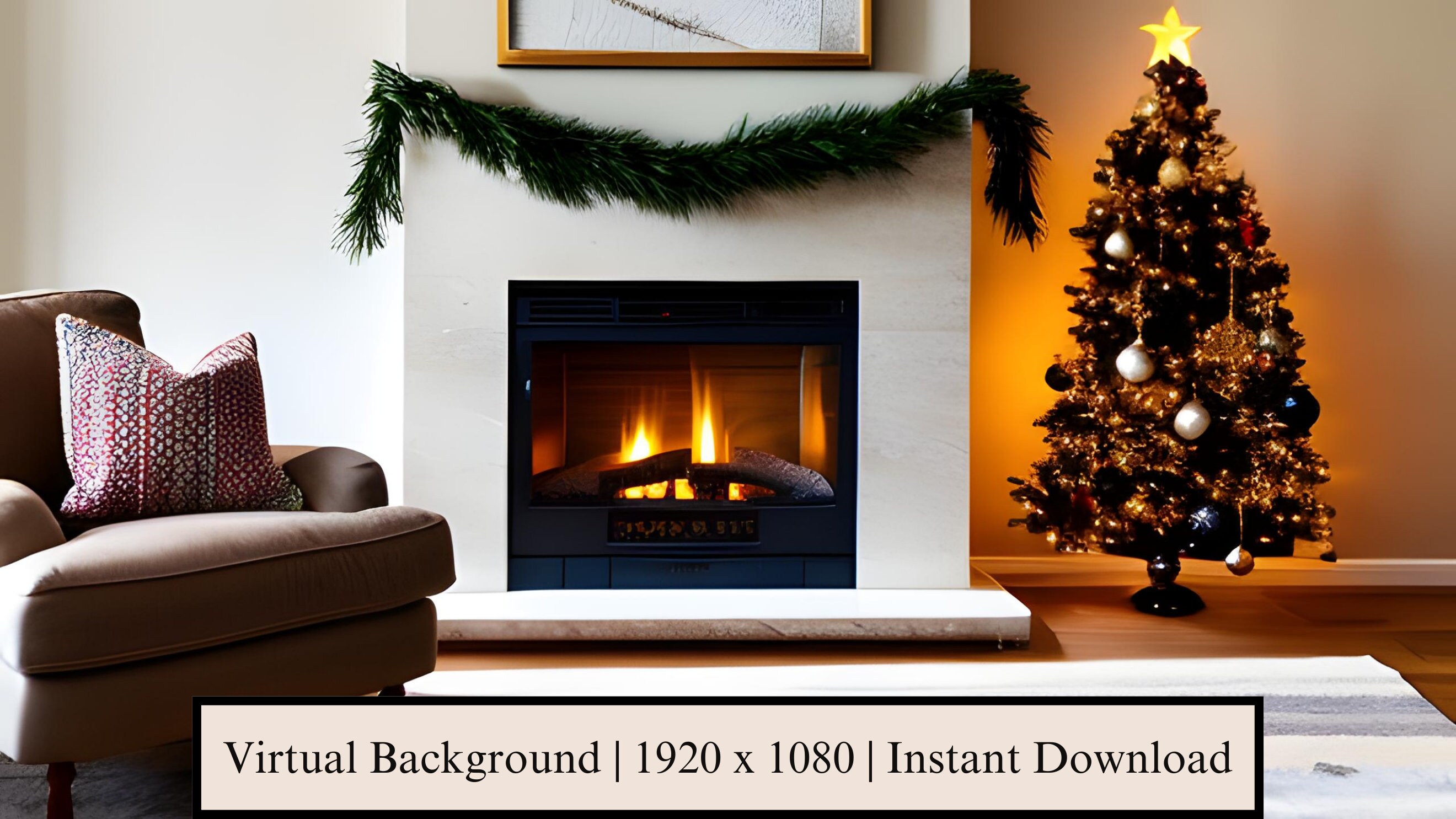 Christmas Virtual Backdrop, Zoom Background Home Office, Digital Xmas ...