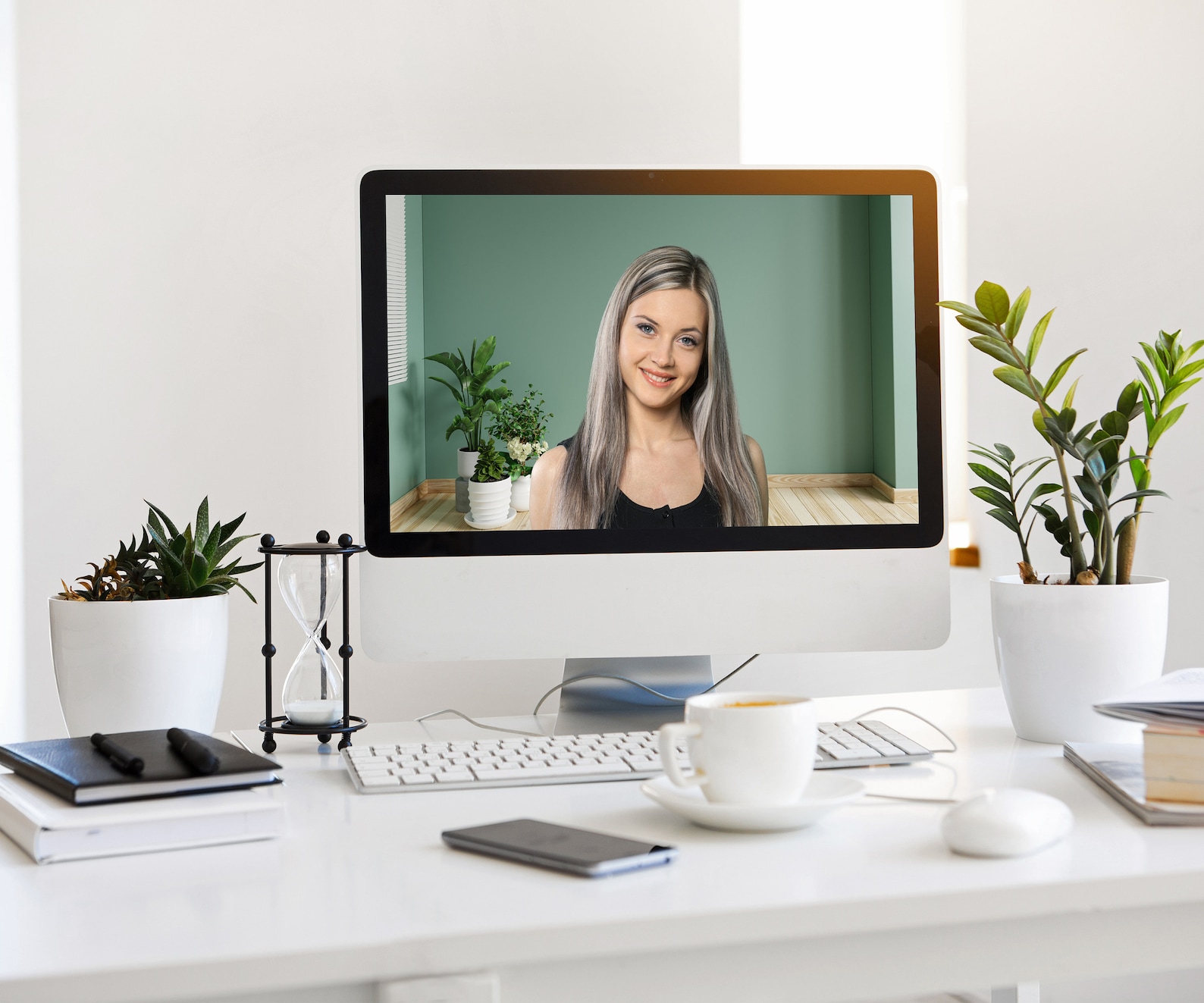 Plain Wall Teal Home Office Zoom Background, Zoom Meeting Realistic ...