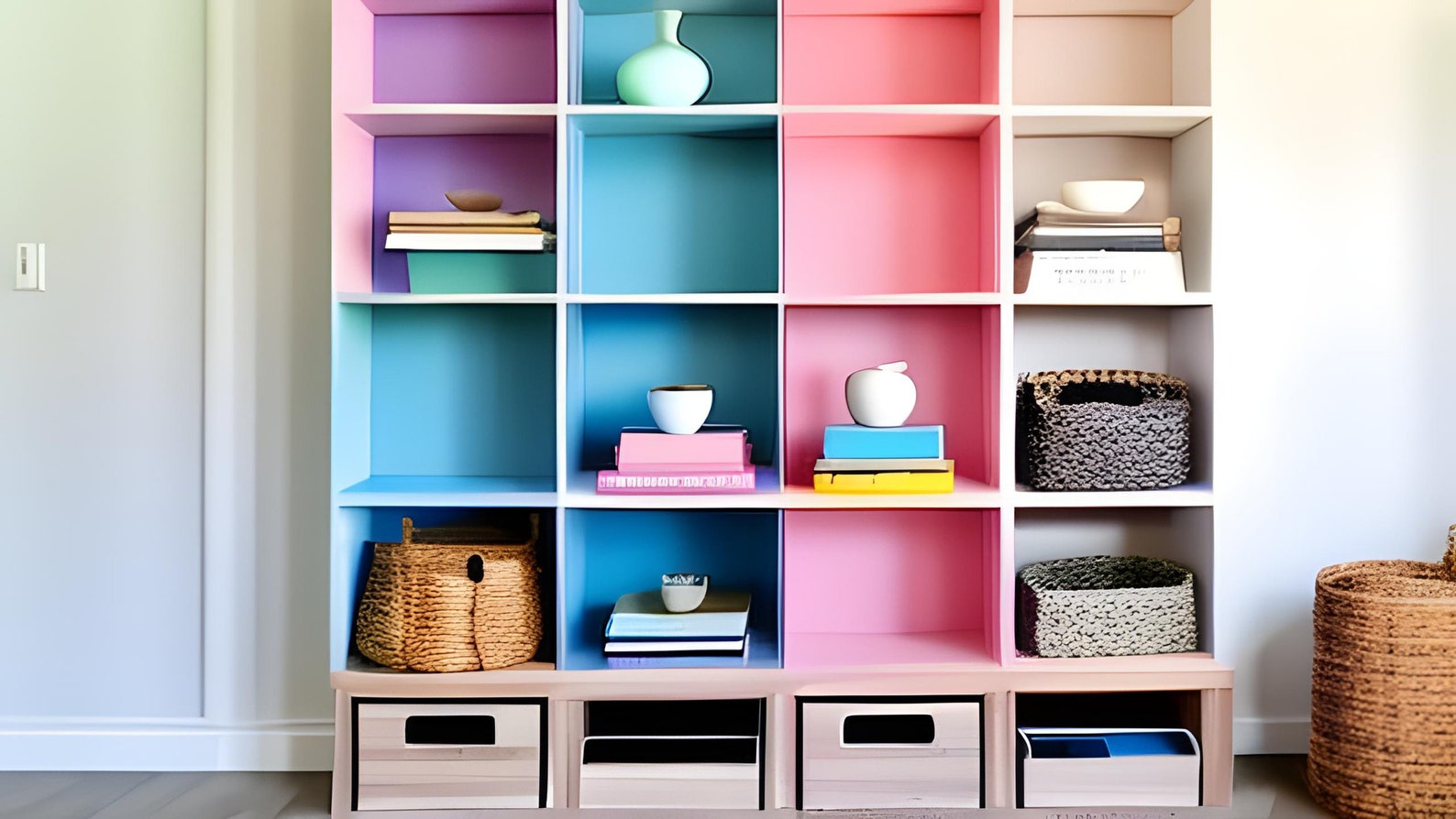 Pastel Zoom Background Bookshelf, Work From Home Colorful Background ...