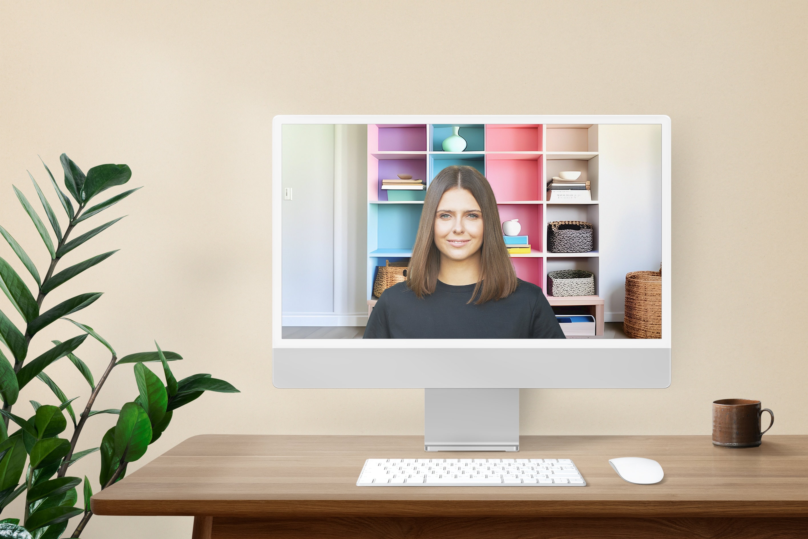 Pastel Zoom Background Bookshelf, Work From Home Colorful Background ...