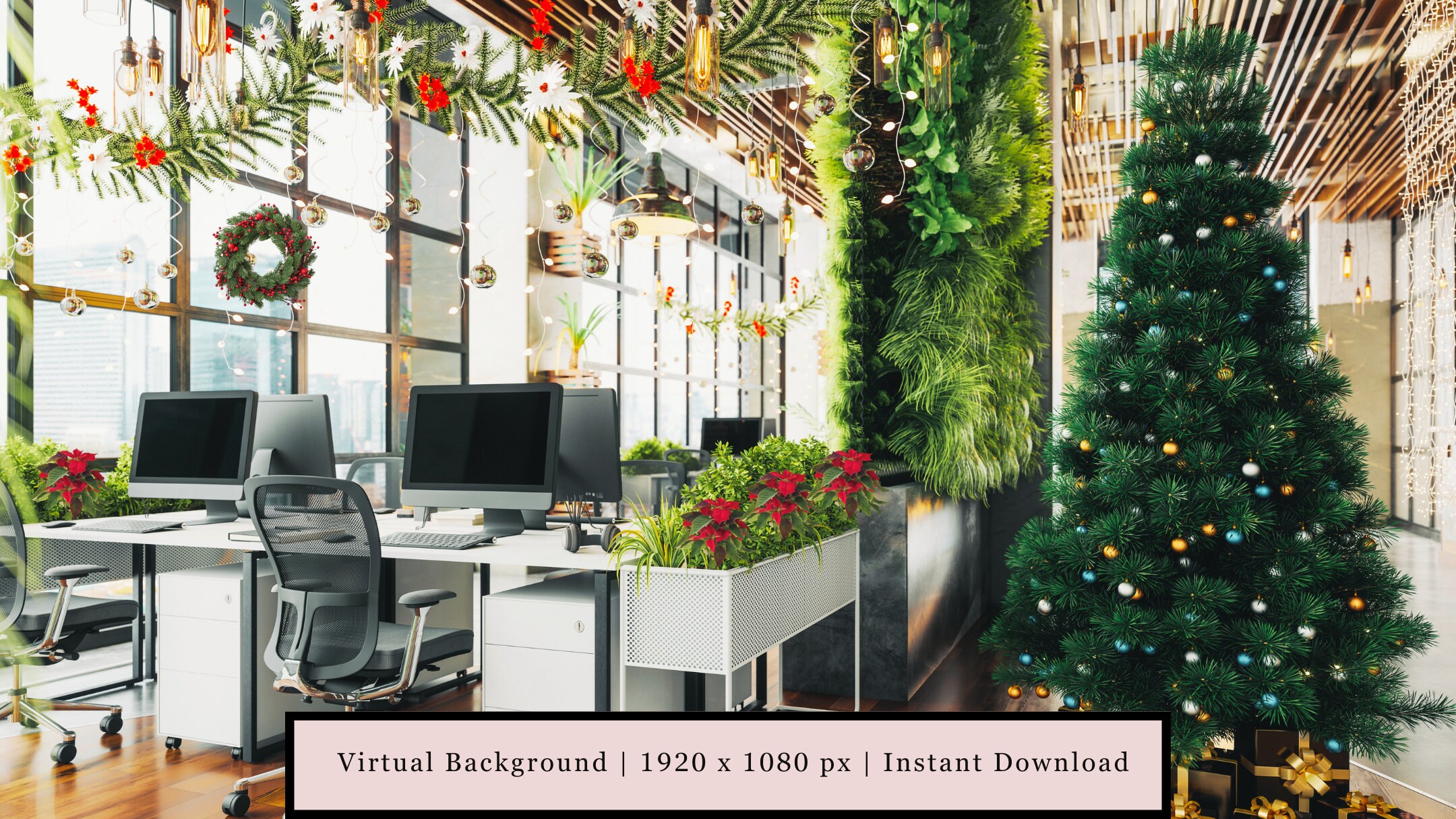 Christmas Tree Office Zoom Background, Happy Holidays Virtual ...