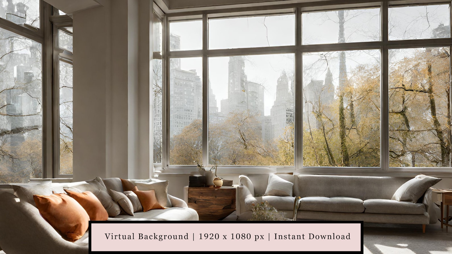 Realistic Home Office Zoom Background, Virtual Background Skyline ...