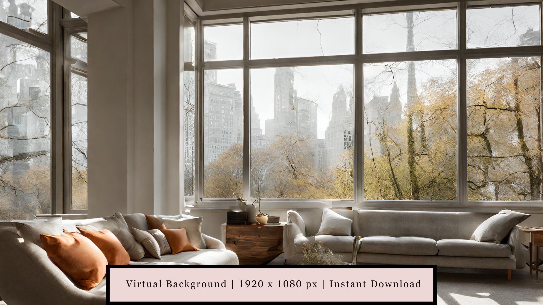 Realistic Home Office Zoom Background, Virtual Background Skyline ...