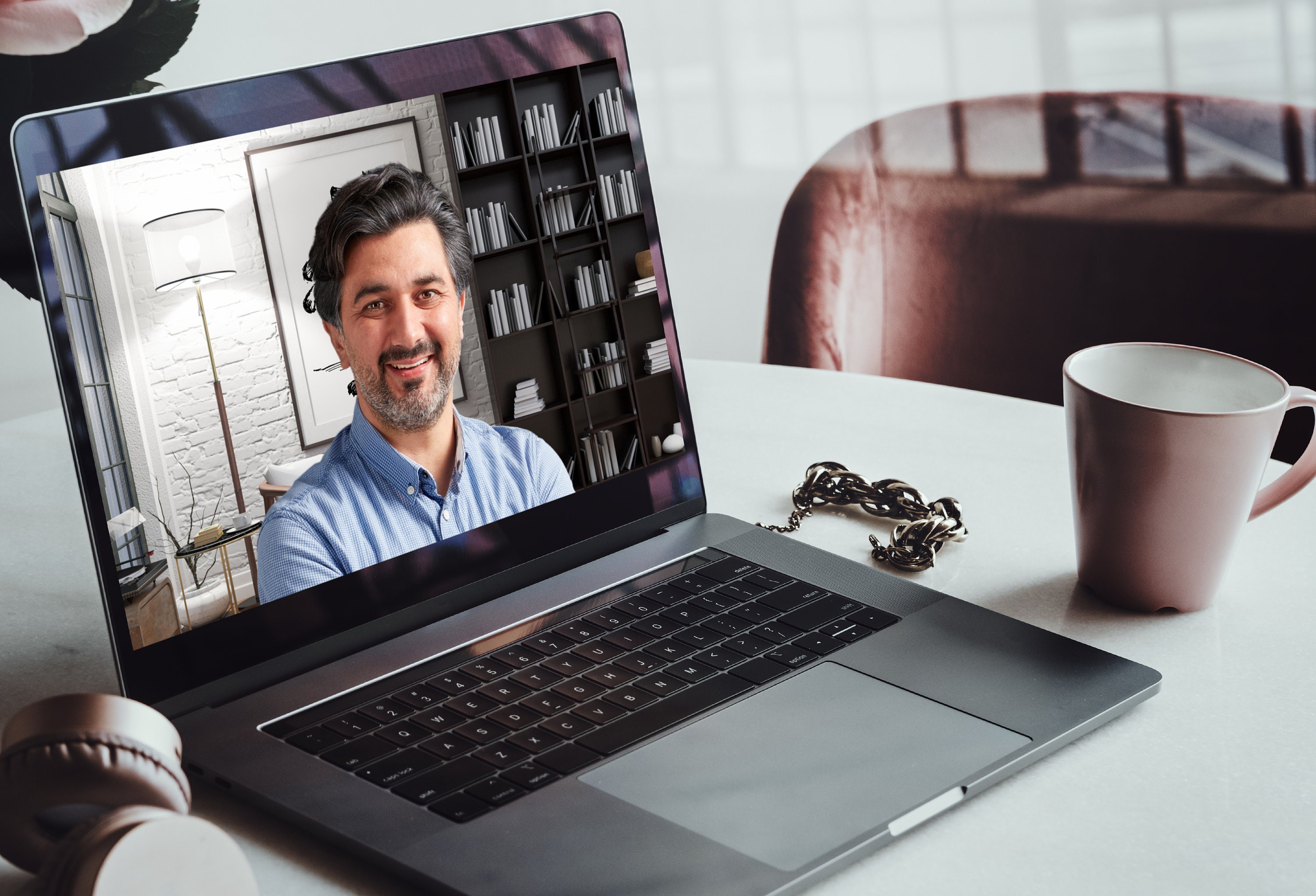 Realistic Home Office Virtual Background With Painting, Minimalist Zoom ...