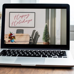 Happy Holidays Home Office Zoom Background, Zoom Christmas Background ...