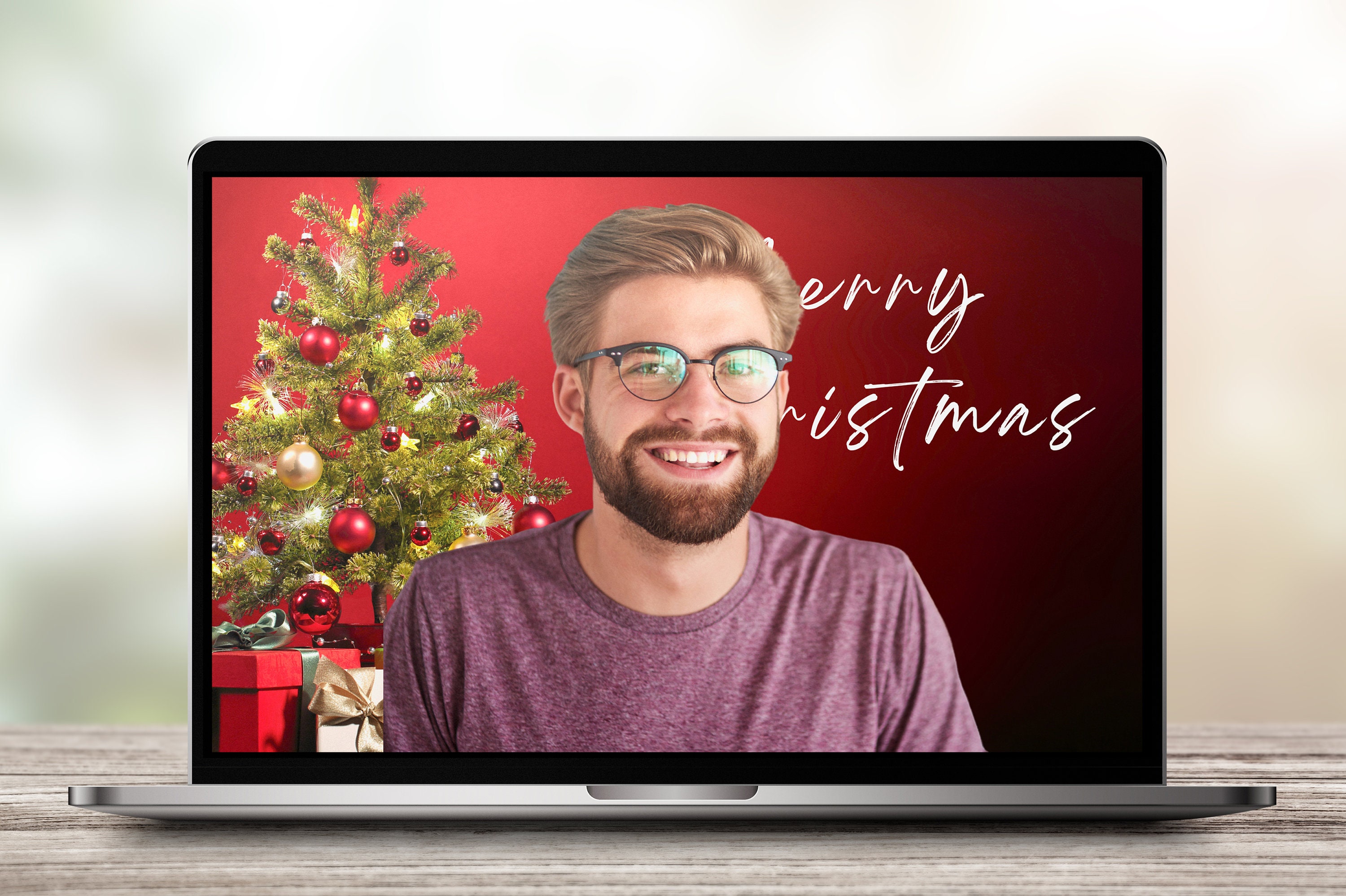 Merry Christmas Virtual Backdrop, Christmas Tree Digital Download Zoom ...