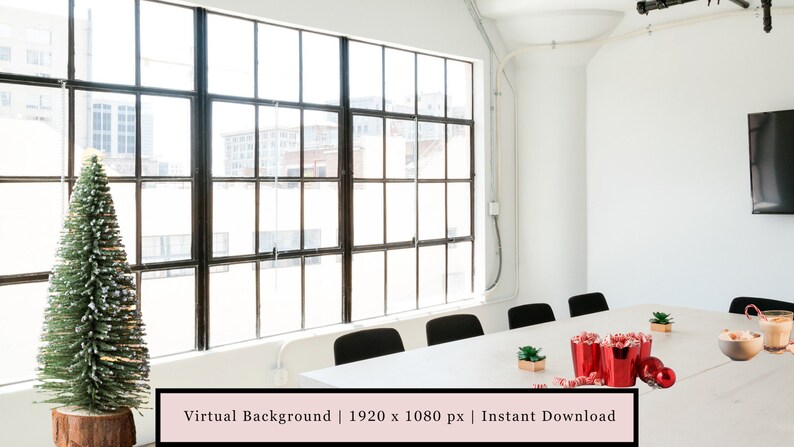 Christmas Zoom Office Background With Windows, Professional Home Office ...