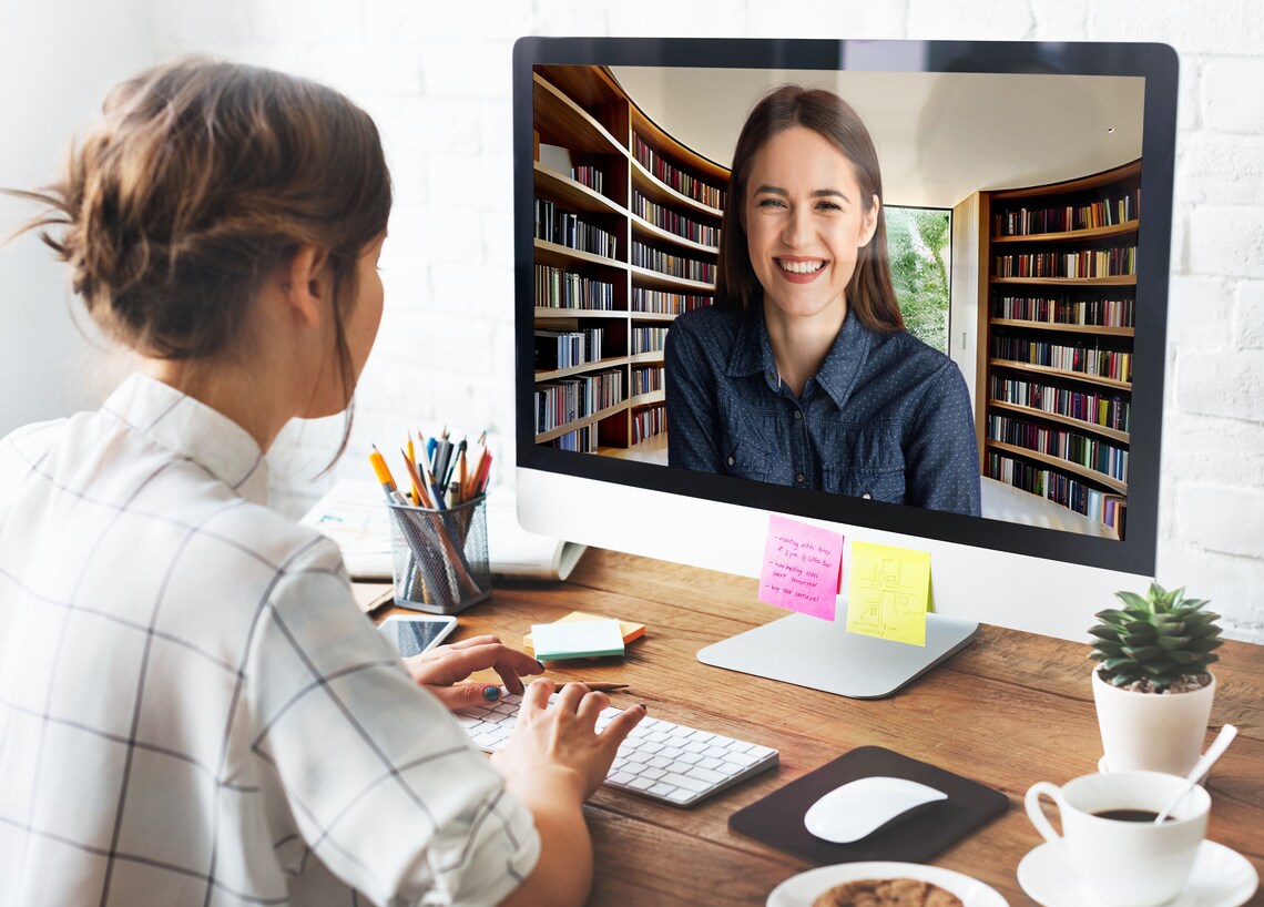 Library Digital Zoom Background Window, Bookshelf Zoom Backgrounds Home ...